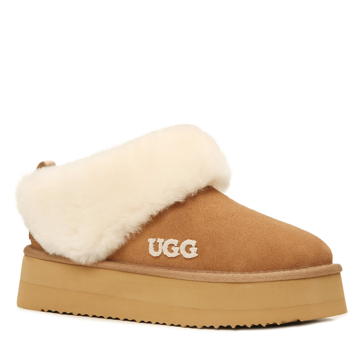 Fluffy Platform Ugg Slippers | Sheepskin with Raised Sole