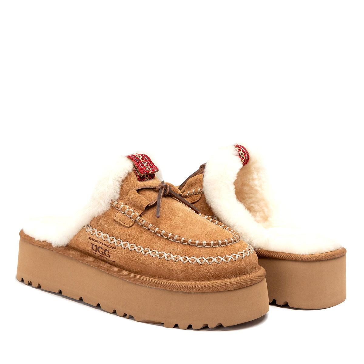 Lace Bow Platform Slippers | Sheepskin Slip-On Slippers